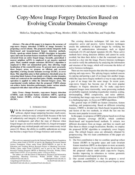 Copy Move Image Forgery Detection Based On Evolving Circular Domains Coverage Deepai