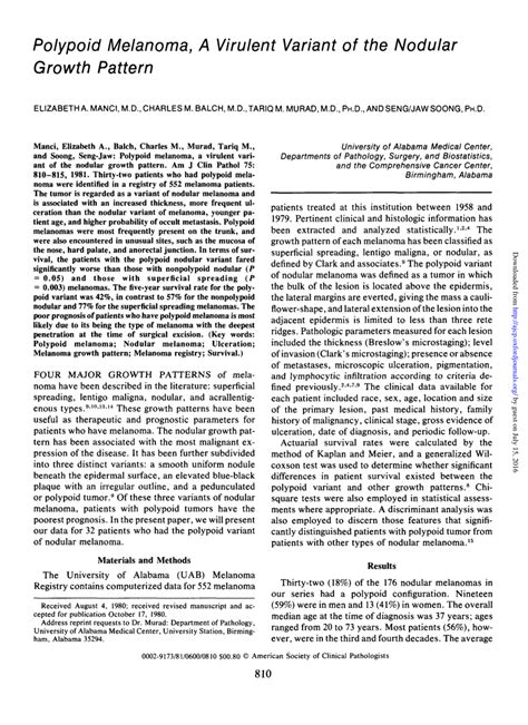 Pdf Polypoid Melanoma A Virulent Variant Of The Nodular Growth Pattern