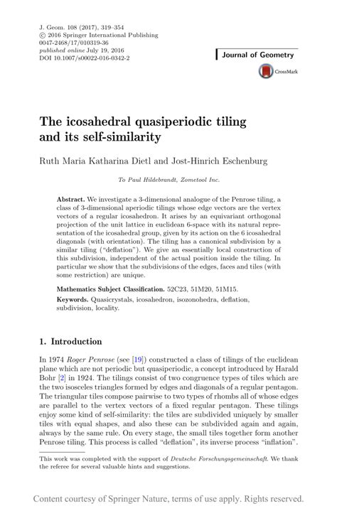 The Icosahedral Quasiperiodic Tiling And Its Self Similarity Request Pdf