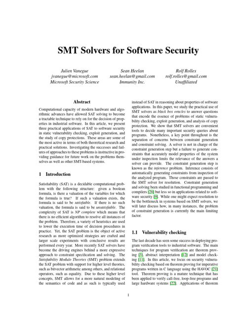 Smt Solvers For Software Security Pdf Computer Programming Computing