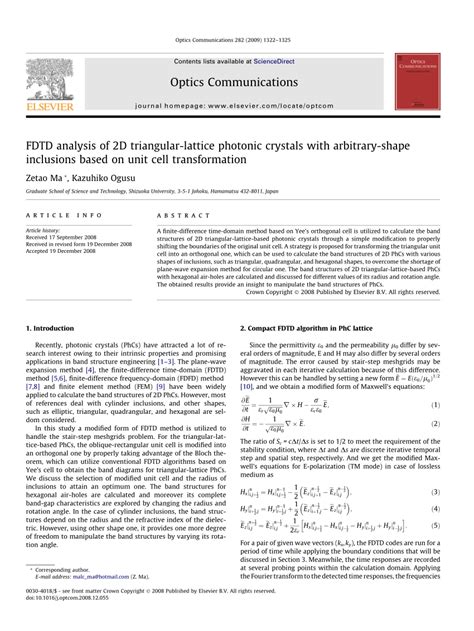 Pdf Fdtd Analysis Of 2d Triangular Lattice Photonic Crystals With