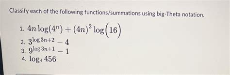Classify Each Of The Following Functions Summations Chegg