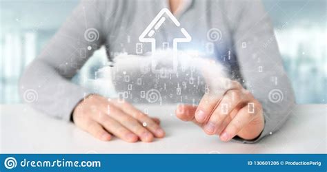 Businessman Holding A Binary Cloud With Upload Internet Arrow 3d