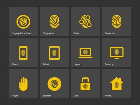 اسکنر شناسایی اثر انگشت یا اثر انگشت و شناسه بیومتریک Tr مجموعه آیکون