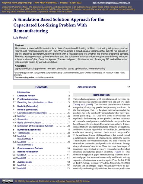 Pdf A Simulation Based Solution Approach For The Capacitated Lot