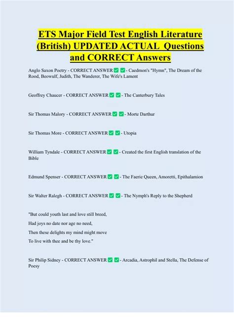 ETS Major Field Test English Literature British UPDATED ACTUAL Questions And CORRECT Answers