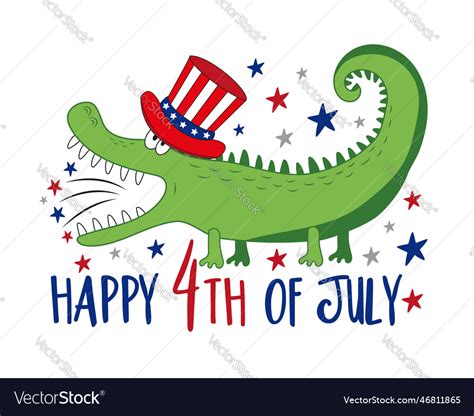 Happy 4th Of July Funny Cartoon Alligator Vector Image