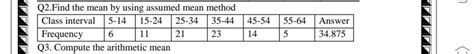 Q2find The Mean By Using Assumed Mean Methodclass Interval5−1415−2425−3