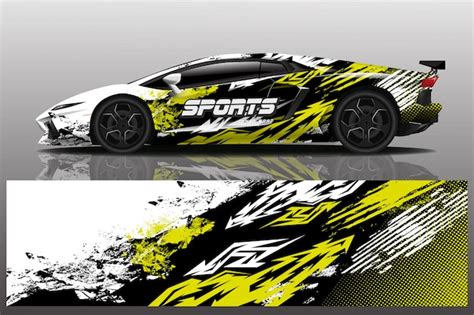 스포츠 자동차 데칼 랩 그림 프리미엄 벡터