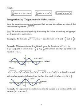 Integration By Trigonometric Substitution Lesson AP Calculus Integral Calculus