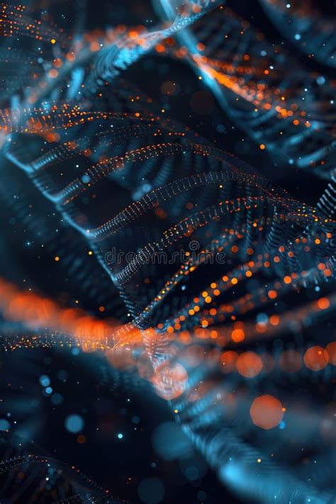 an abstract visualization of genetic data transfer with flowing strands of dna and rna stock