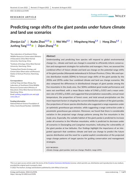 Pdf Predicting Range Shifts Of The Giant Pandas Under Future Climate