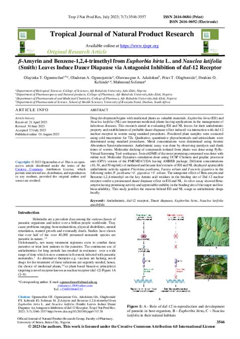 Pdf Tropical Journal Of Natural Product Research