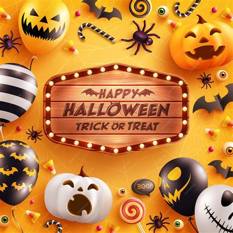 Premium Vector Happy Halloween With Halloween Ghost Balloons And Pumpkin