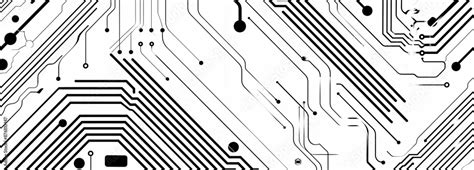 Black And White Circuit Board Pattern Background With Stripes Tech Banner Design For Web Or
