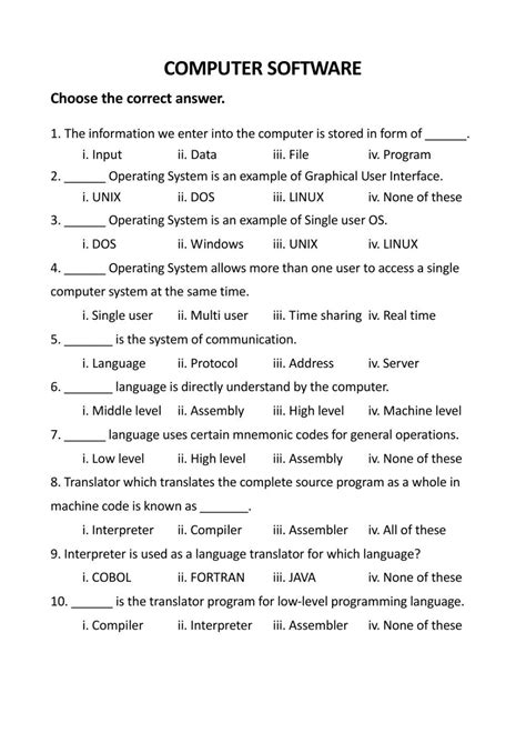Computer Software Worksheet Part 2