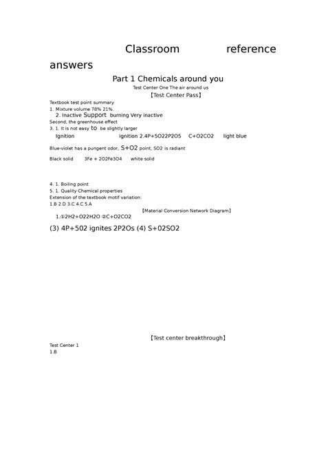 Chem 121 Classroom Reference Answers Classroom Reference Answers Part
