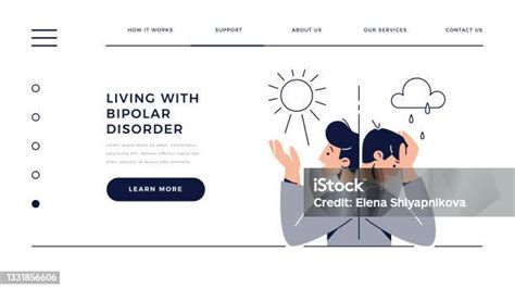 양극성 장애 웹 템플릿 남자는 조울증 분할 매니아와 우울증 기간으로 고통 조울증 정신 질환 홈페이지에 대한 기분과 정서적 장애 플랫 벡터 일러스트레이션 2루타에 대한 스톡