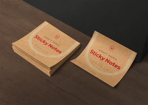 Free Kraft Paper Sticky Notes Mockup Realistic Design Zippypixels