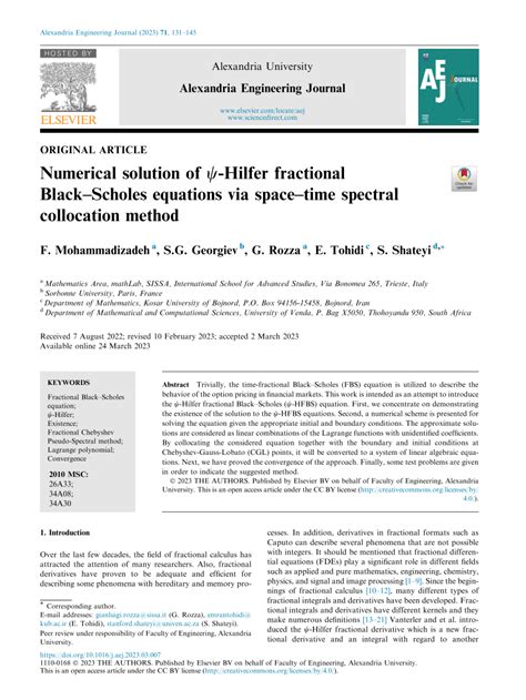 Pdf Numerical Solution Of ψ Hilfer Fractional Black Scholes