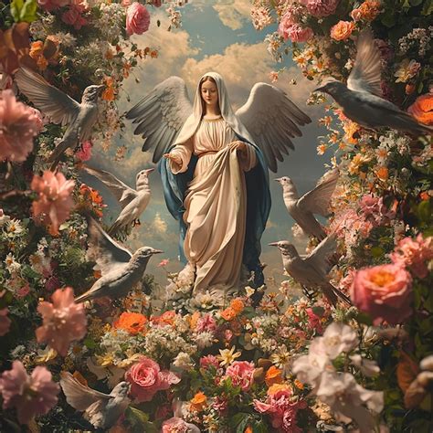 Assumption Of Mary Illustrated With Elements Of Classical Art Premium
