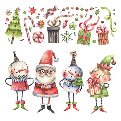Premium Vector Snowmen Santa Claus Elf And Holiday Elements Cartoon