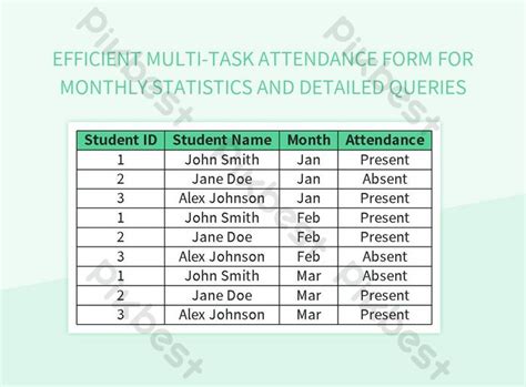 efficient multi task attendance form for monthly statistics and detailed queries excel