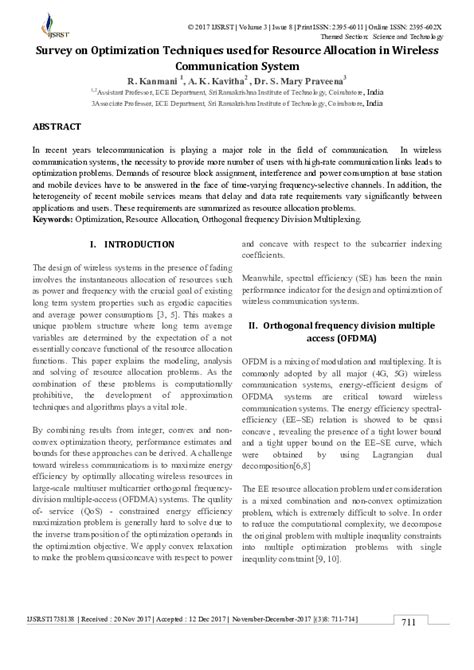 Pdf Survey On Optimization Techniques Used For Resource Allocation In Wireless Communication