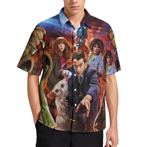 Doctor Who Mens Hawaiian Shirt Short Sleeve Button Down Shirts Tropical