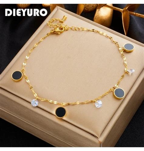 남자발찌 여자발찌 실 체인 써지컬 커플 매듭 Dieyuro 316l 스테인레스 스틸 블랙 라운드 참 발찌 여 티몬