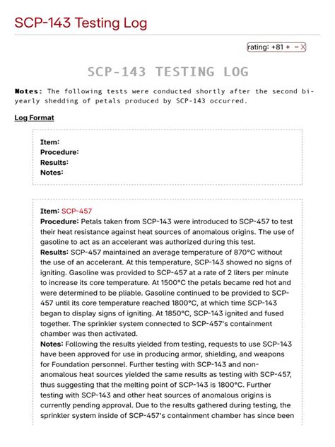 Scp 143 Testing Log Summary Pdf