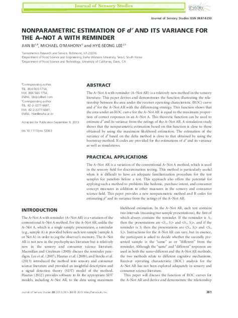 pdf nonparametric estimation of d′ and its variance for the a not a