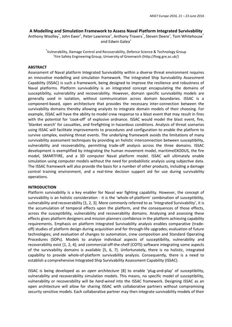 Pdf A Modelling And Simulation Framework To Assess Naval Platform Integrated Survivability
