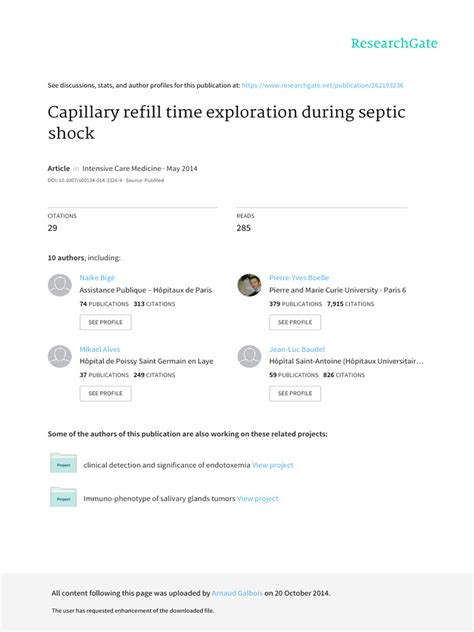 Ait Oufella 2014 Capillary Refill Time Exploration During Septic Shock Pdf Sepsis Shock