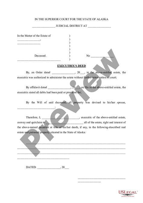 Alaska Executrixs Deed Us Legal Forms