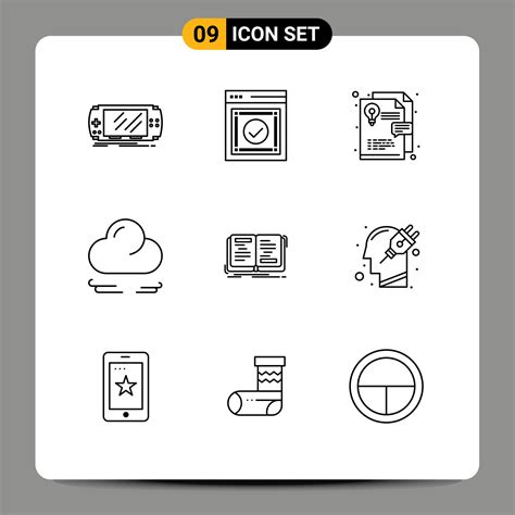 9 User Interface Outline Pack Of Modern Signs And Symbols Of Novel Crescent Web Cloud Graphic