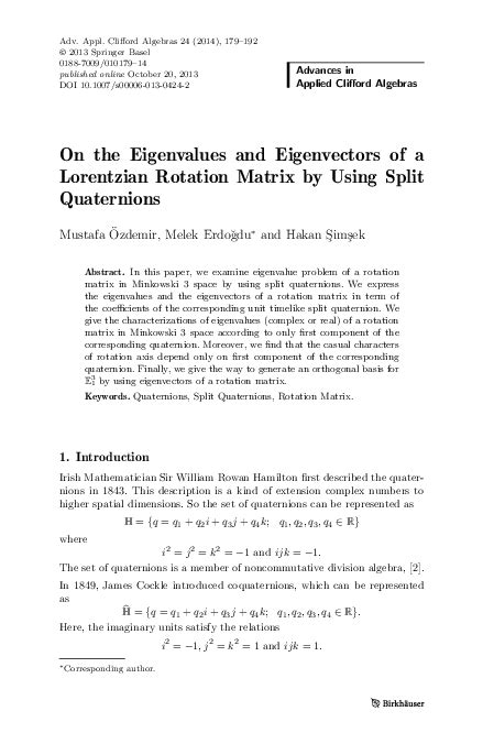 Pdf On The Eigenvalues And Eigenvectors Of A Lorentzian Rotation