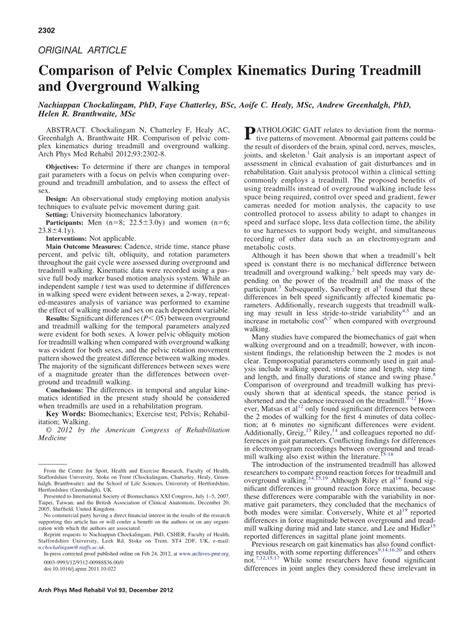 Pdf Comparison Of Pelvic Complex Kinematics During Treadmill And Overground Walking