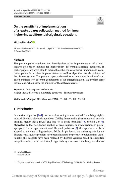 Pdf On The Sensitivity Of Implementations Of A Least Squares Collocation Method For Linear