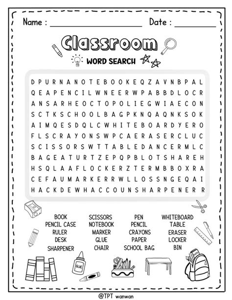 Classroom Word Search Classroom Word Search Worksheet Activity Word
