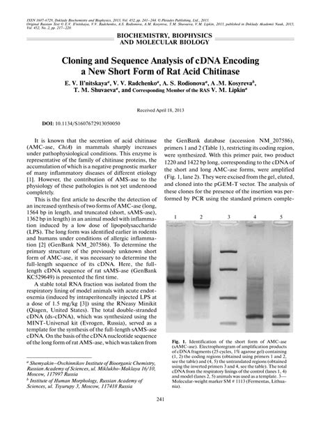 Pdf Cloning And Sequence Analysis Of Cdna Encoding A New Short Form