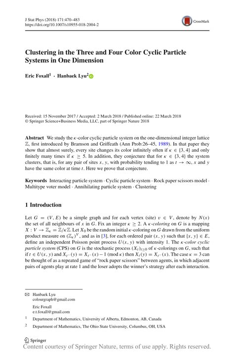 Clustering In The Three And Four Color Cyclic Particle Systems In One Dimension Request Pdf