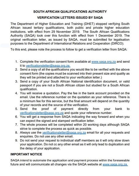 Verification Letters Issued By Saqa South African Qualifications