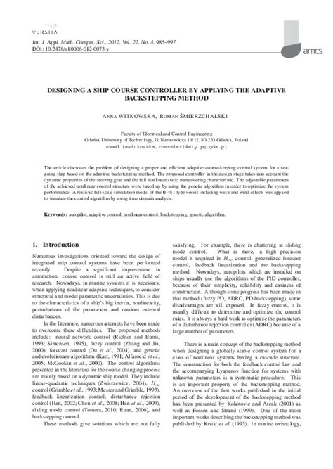 pdf designing a ship course controller by applying the adaptive