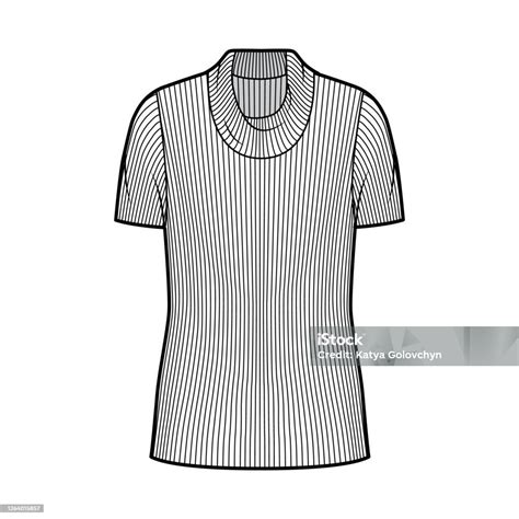 리브카플 터틀넥 니트 스웨터 테크니컬 패션 일러스트와 짧은 리브 슬리브 오버사이즈 바디 튜닉 길이 0명에 대한 스톡 벡터 아트 및 기타 이미지 Istock