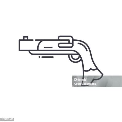 해적 총 아이콘 선형 절연 일러스트레이션 얇은 선 벡터 웹 디자인 기호 흰색 배경에 편집 가능한 스트로크와 개요 개념 기호 0명에 대한 스톡 벡터 아트 및 기타 이미지