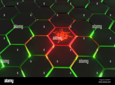 wooden lady bug on a hexagonal cell highlighted in red illustration of