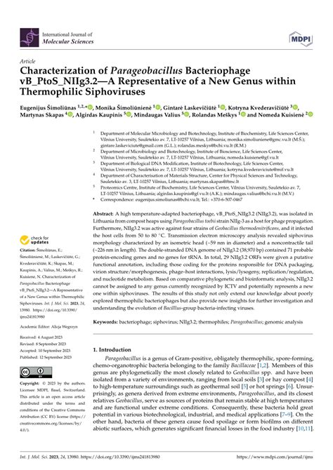Pdf Characterization Of Parageobacillus Bacteriophage Vb Ptos Niig3 2—a Representative Of A
