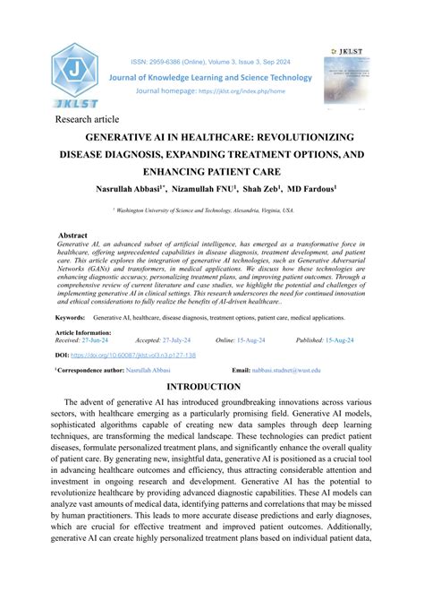 Pdf Generative Ai In Healthcare Revolutionizing Disease Diagnosis Expanding Treatment