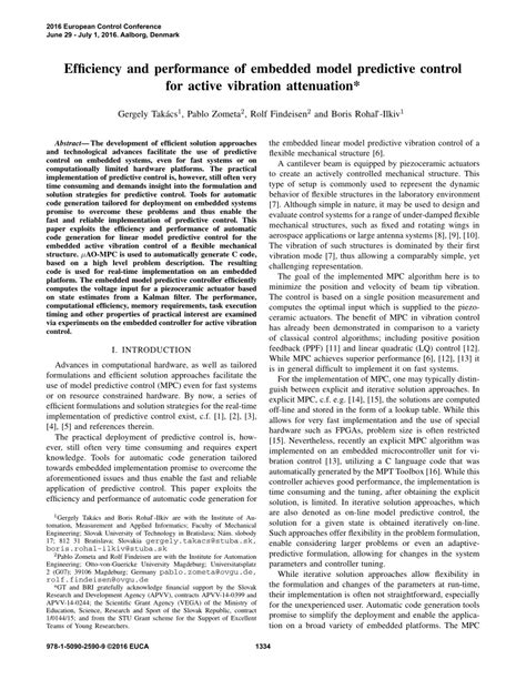 Pdf Efficiency And Performance Of Embedded Model Predictive Control For Active Vibration
